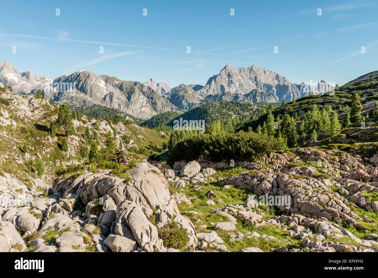 View of the Watzmann, hiking trail to the Königssee and the Wassereralm ...