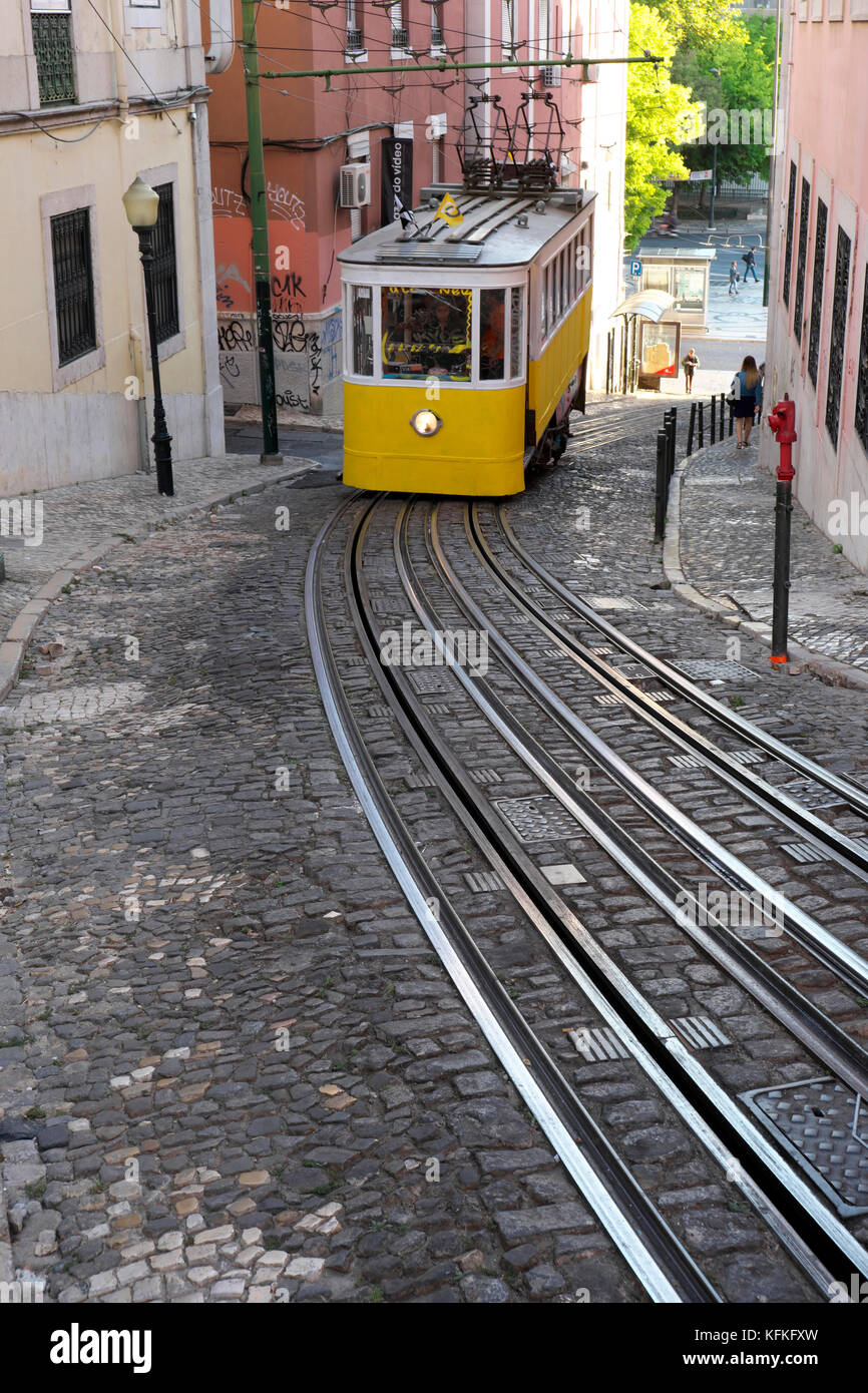 Funicular railway Ascensor da Glória, Baixa, Lisbon, Portugal Stock ...