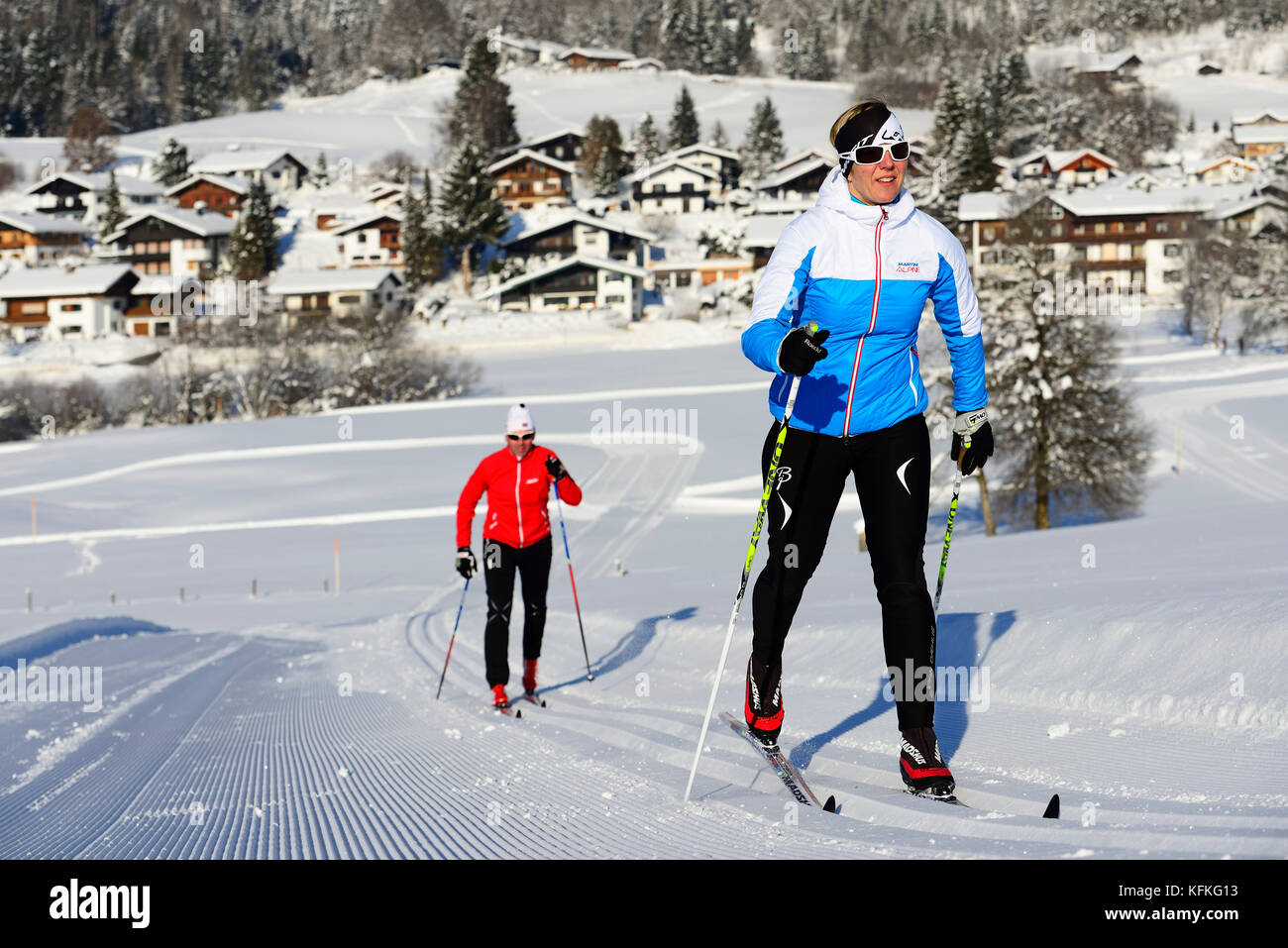 Classic cross-country skiers on the cross-country ski run, cross ...