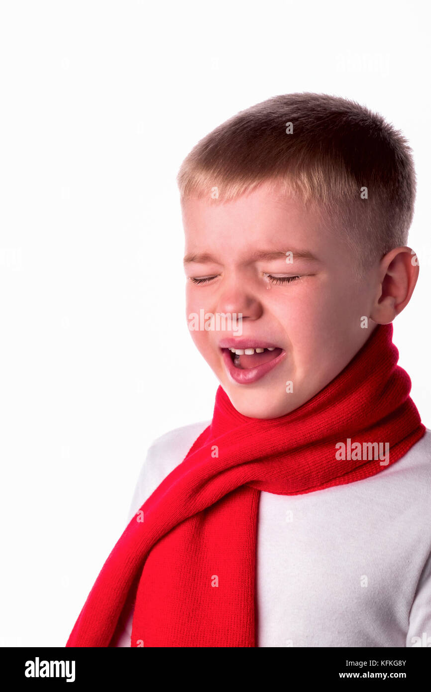 Cry, scream the child for pain. Strong emotions from the boy Stock ...