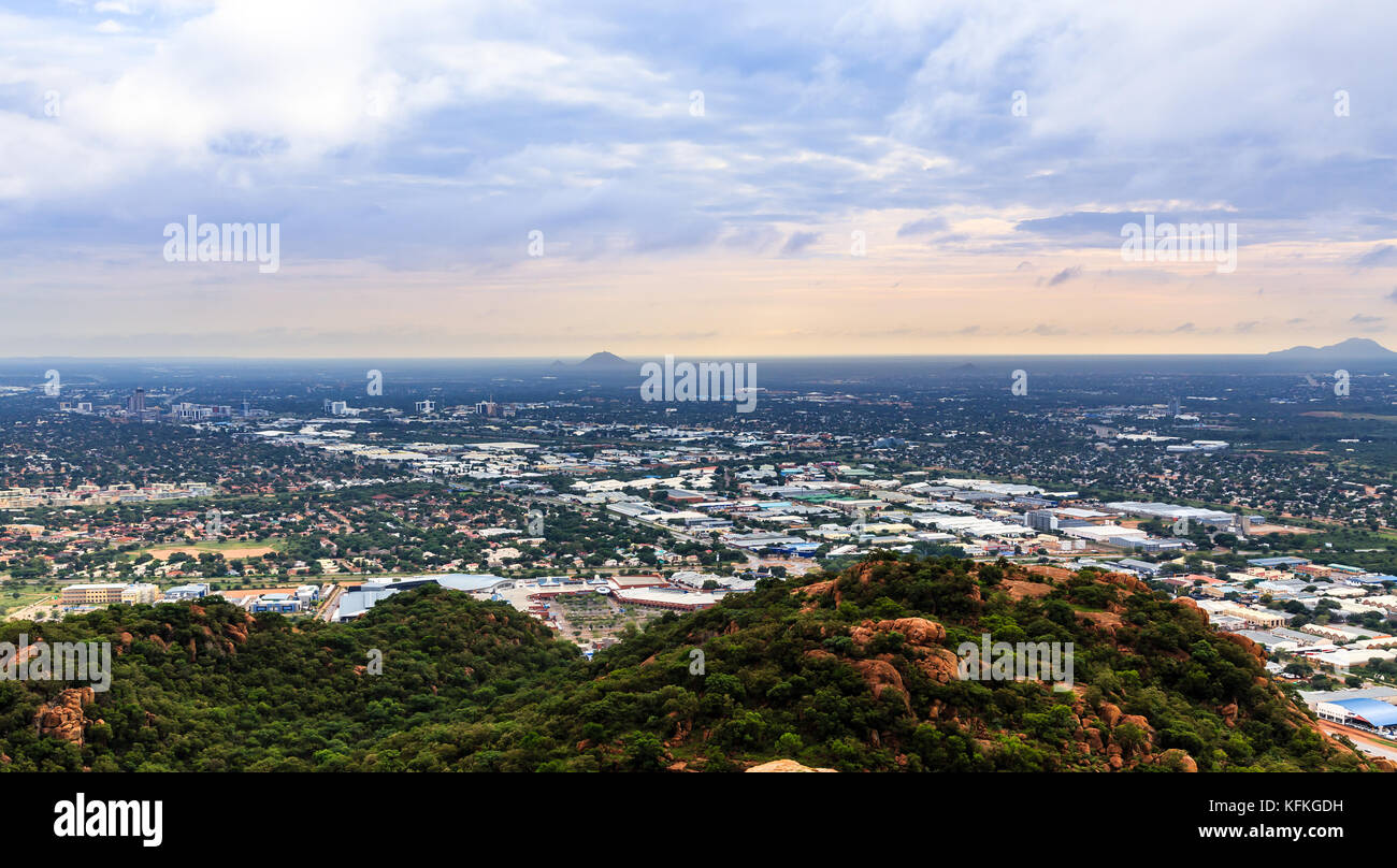 Aerial view of rapidly sprawling Gaborone city spread out over the ...