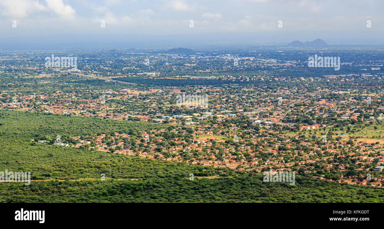 Aerial view of rapidly sprawling Gaborone city spread out over the ...