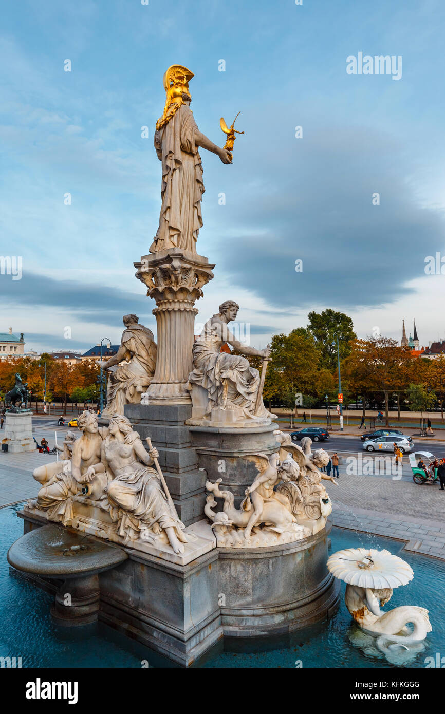 Vienna, Austria, October 14, 2016: Sculpture in front of the parliament ...