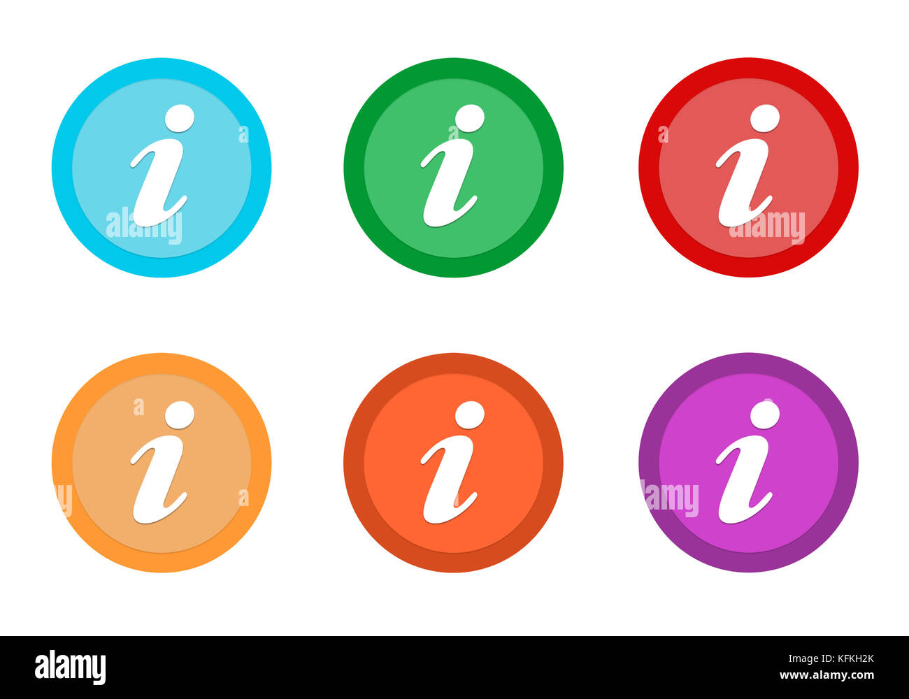Set of rounded colorful buttons with information symbol in blue, green ...