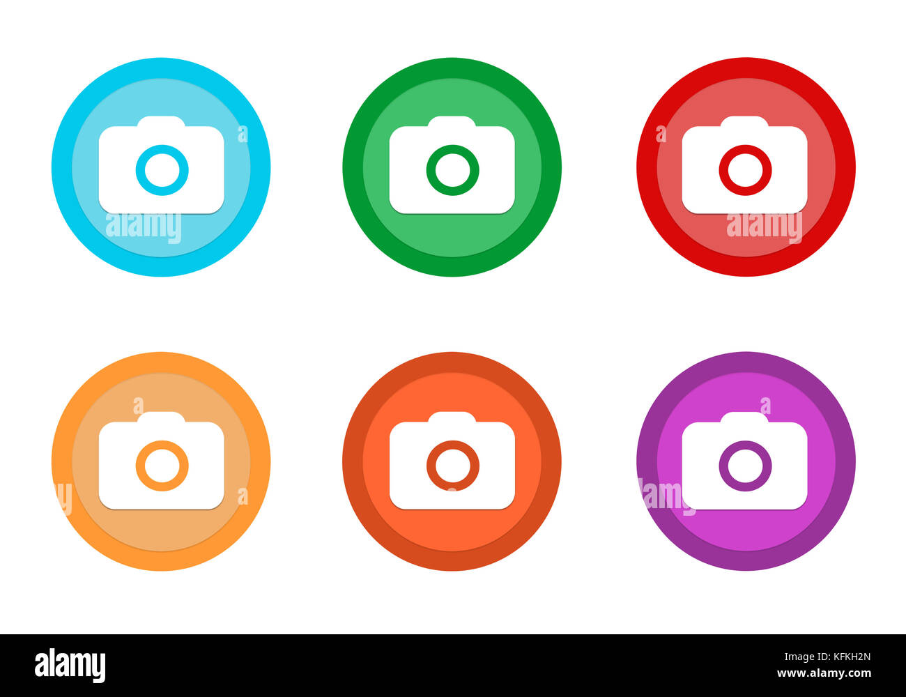 Set of rounded colorful buttons with camera symbol in blue, green, red ...