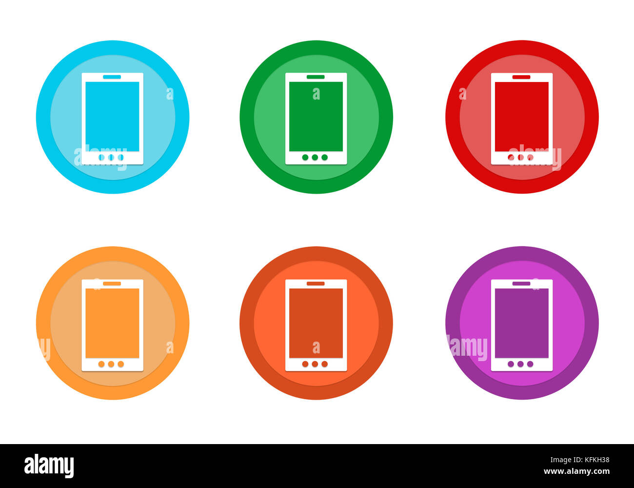 Set of rounded colorful buttons with phone symbol in blue, green, red ...