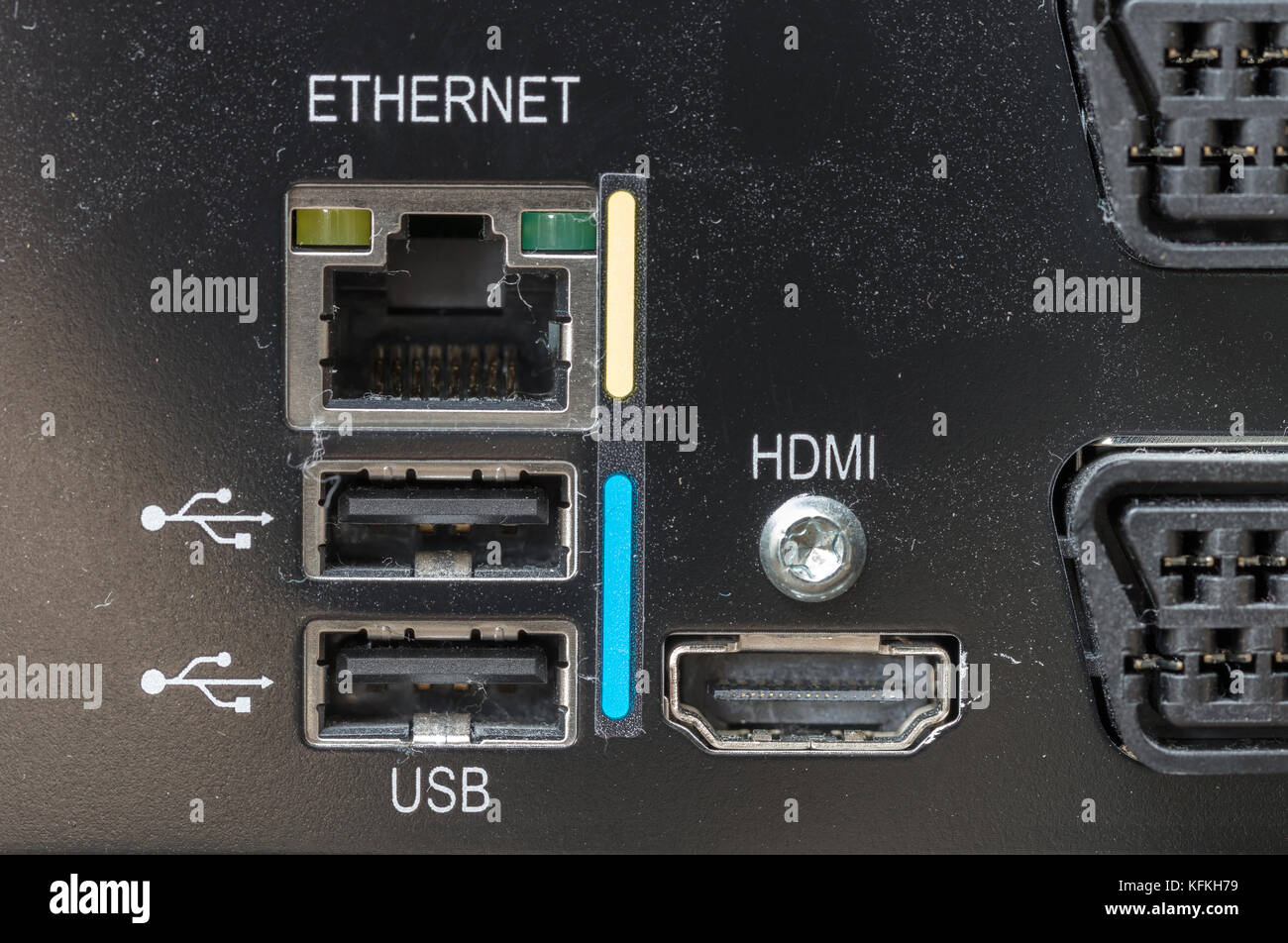 Closeup of a dirty digital multimedia box - Hdmi, scart, usb and ...