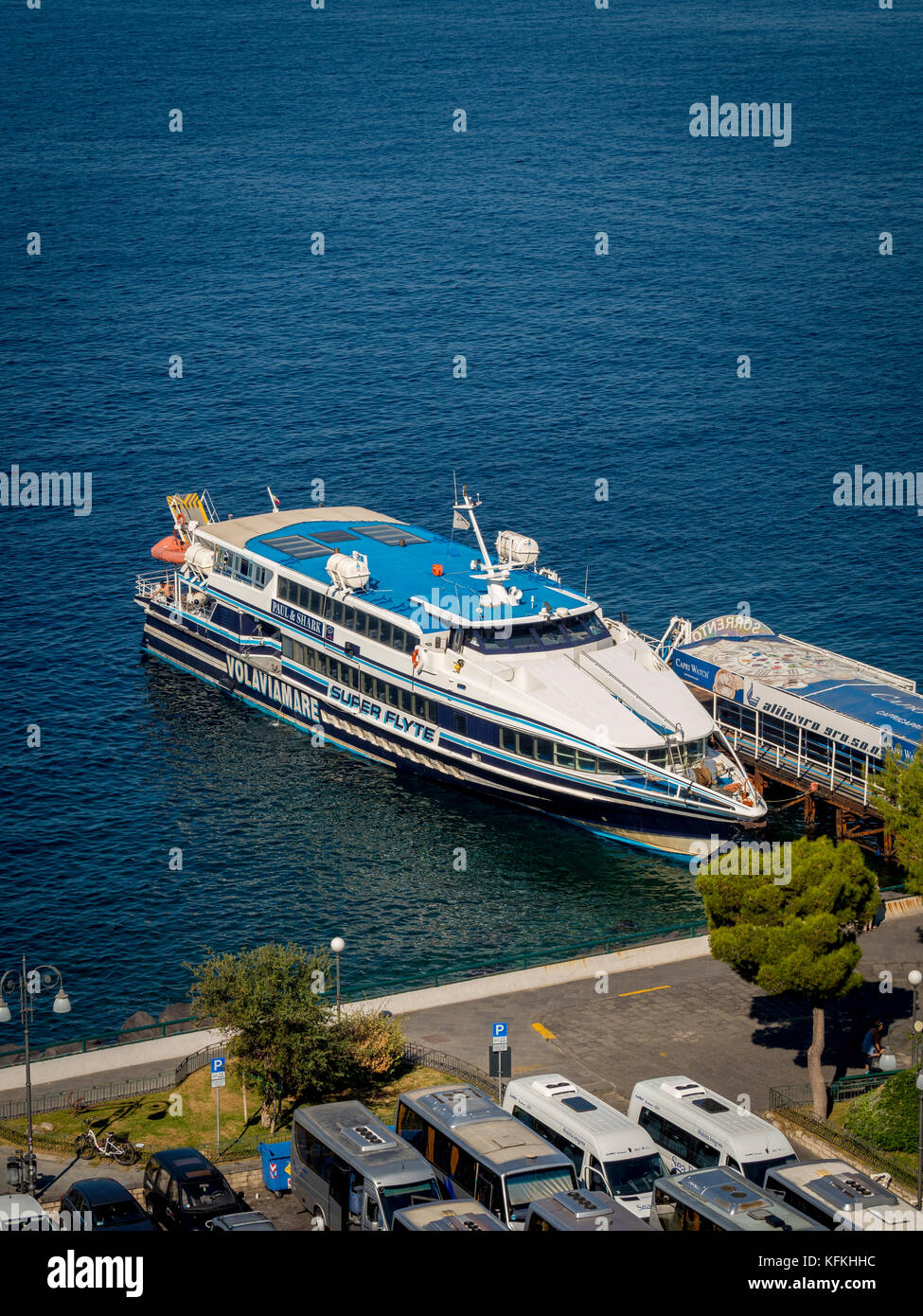 Moored passenger ferry boat at the Marina Piccola, Sorrento, Italy ...
