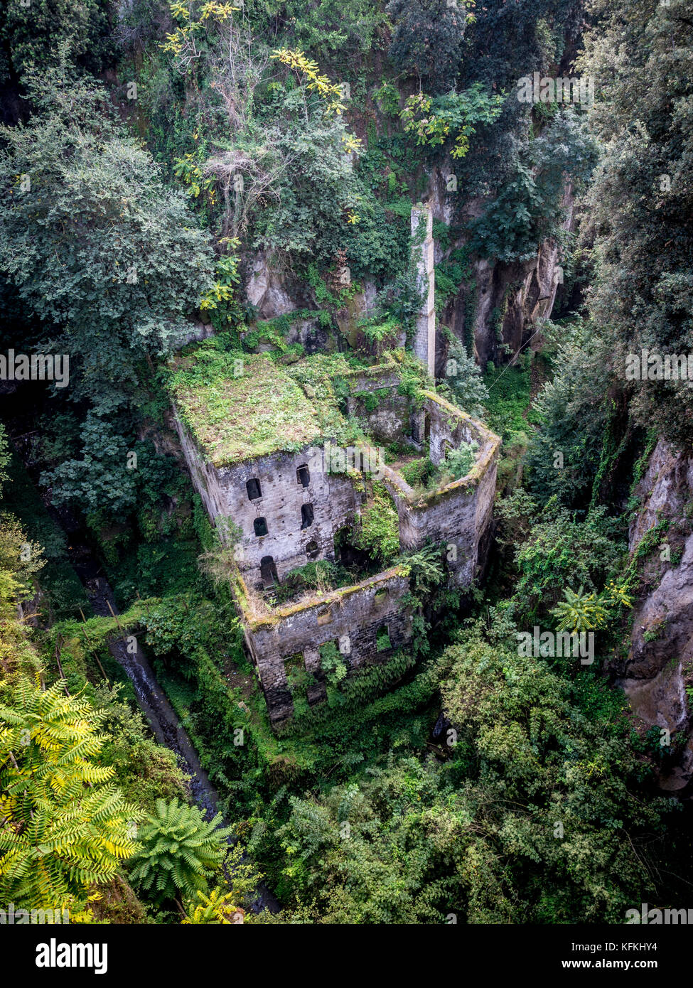 Valle dei Mulini. Ruins of a disused flour mill in a gorge. Sorrento ...