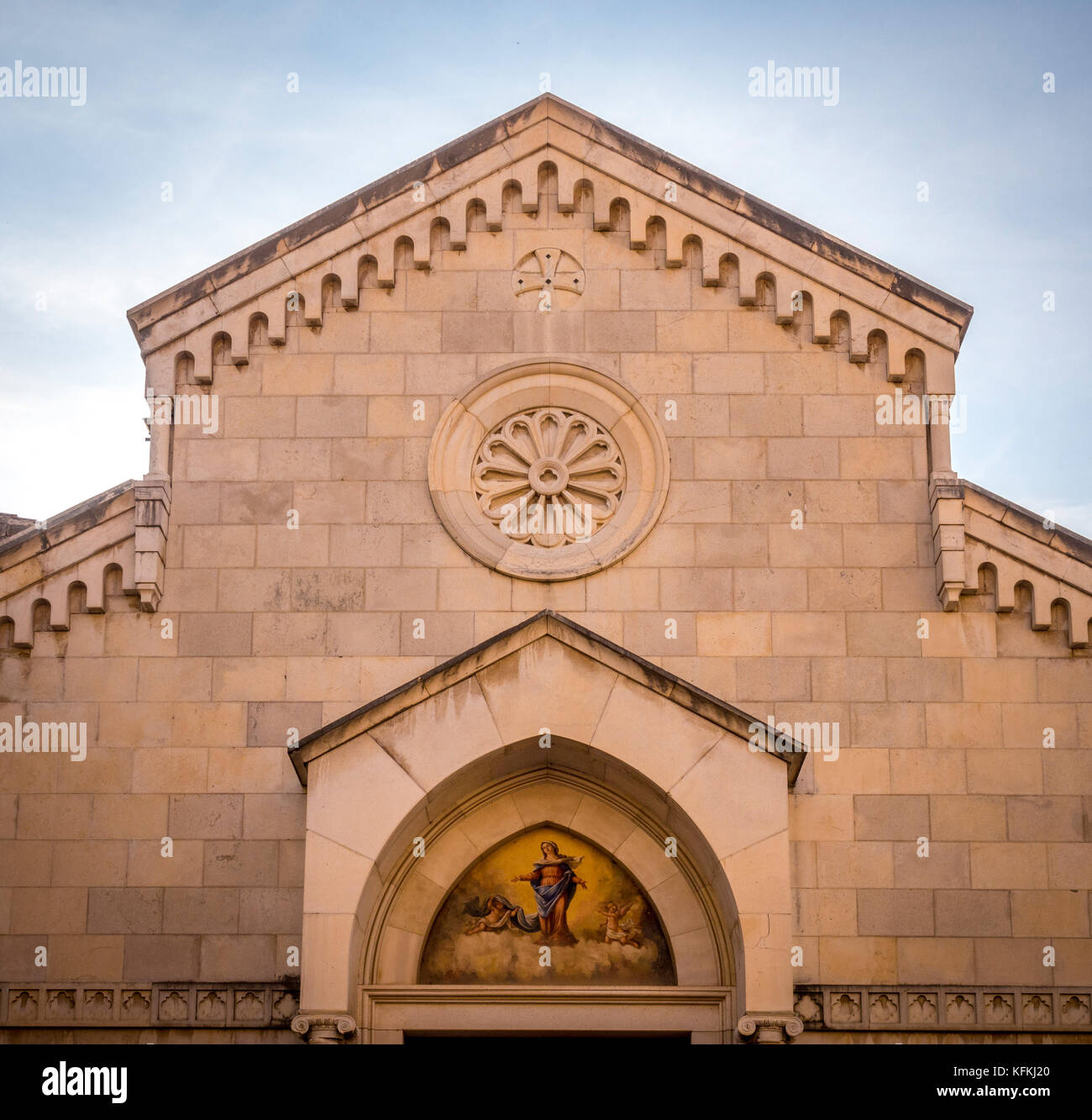 Gable end on the west front of Sorrento Cathedral, Sorrento, Italy ...