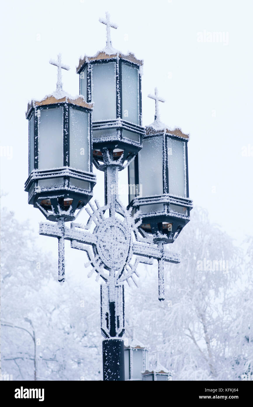 Street lamp in the winter snowy street Stock Photo - Alamy