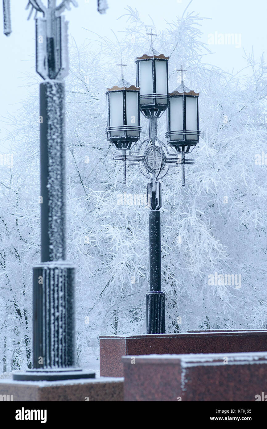 Street lamp in the winter snowy street Stock Photo - Alamy