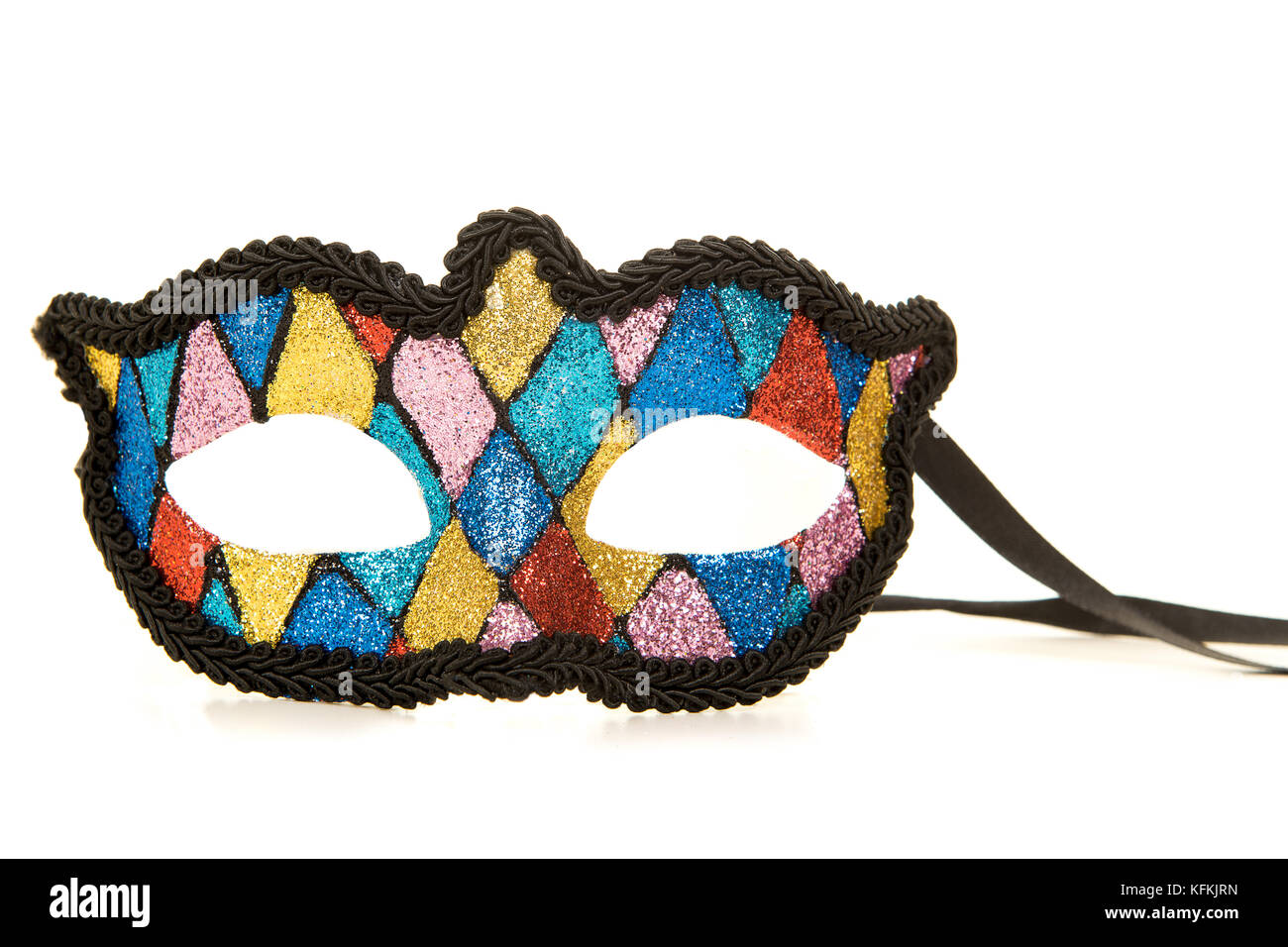 Pretty party carnival mask with different colors and ribbons on a white ...