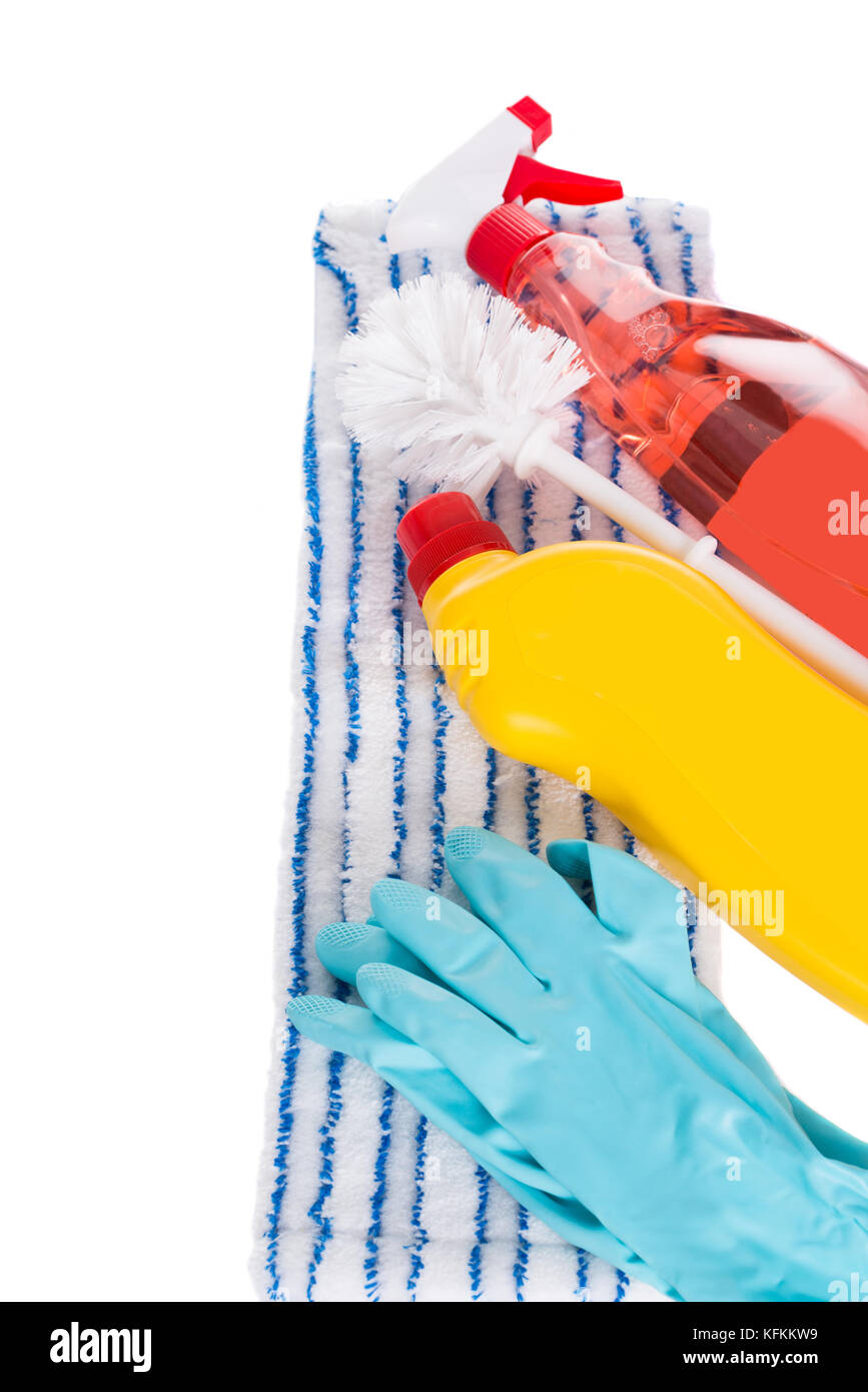 Set of cleaning supplies. Isolated on white background Stock Photo - Alamy
