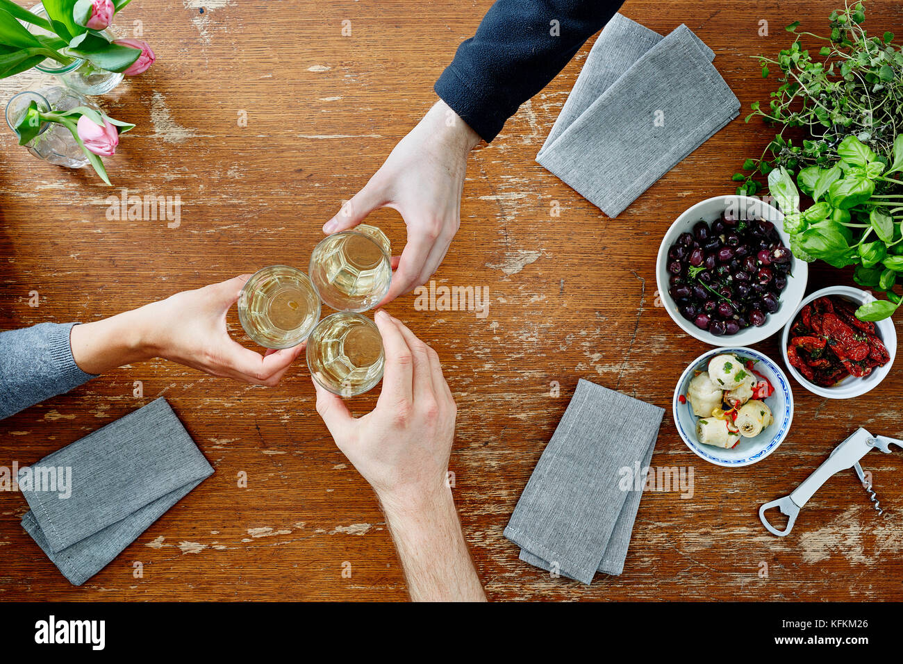 Top view hands toasting hi-res stock photography and images - Alamy