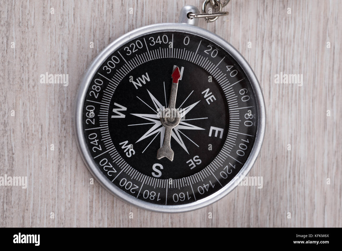 Top down view of compass on wooden table Stock Photo - Alamy