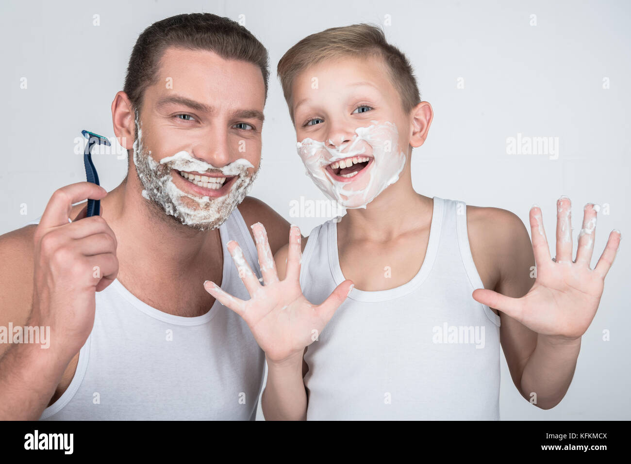 father and son shaving together Stock Photo - Alamy