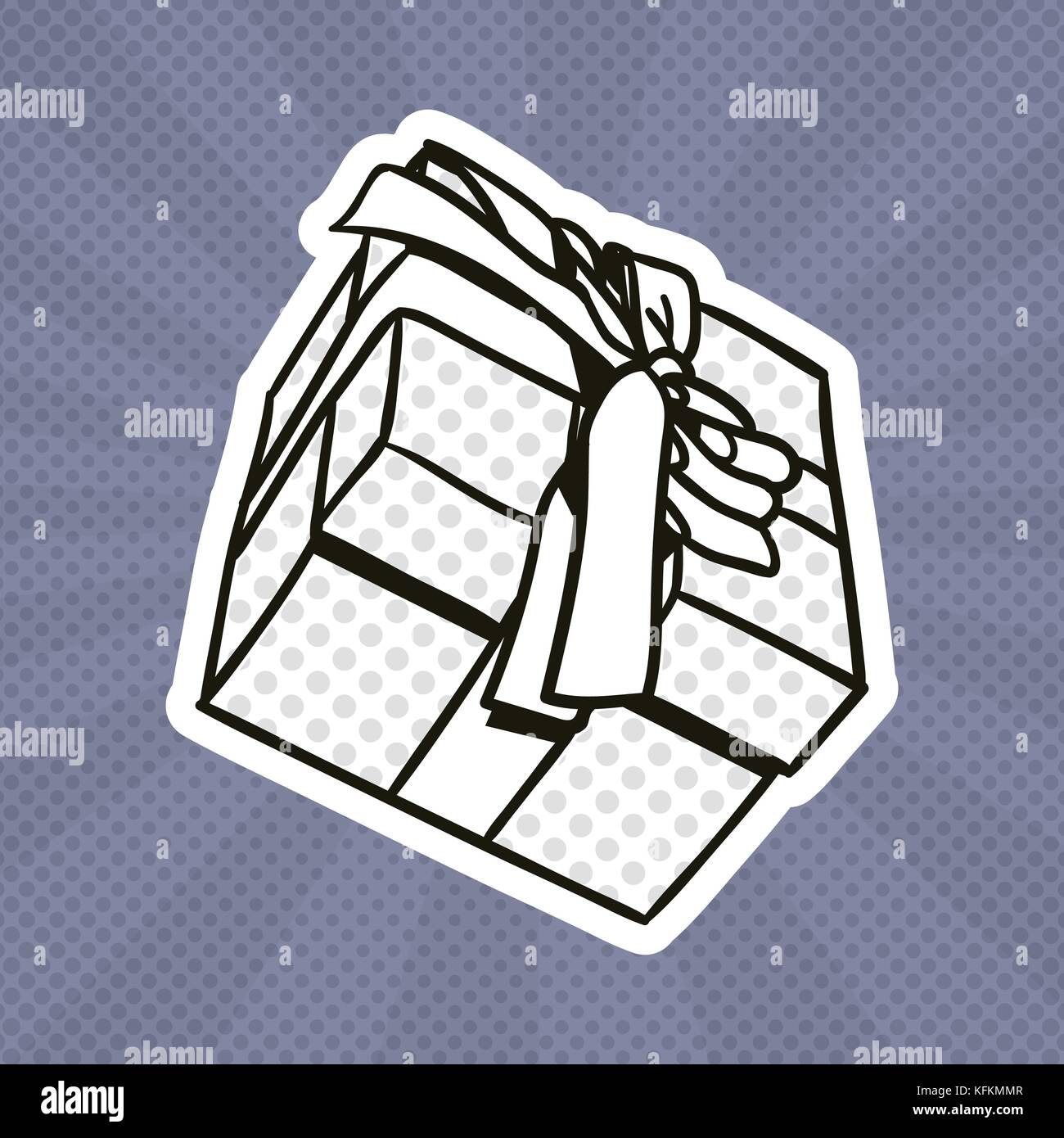Gift Box Pop Art Retro Style Of Present With Ribbon And Bow On Grey ...