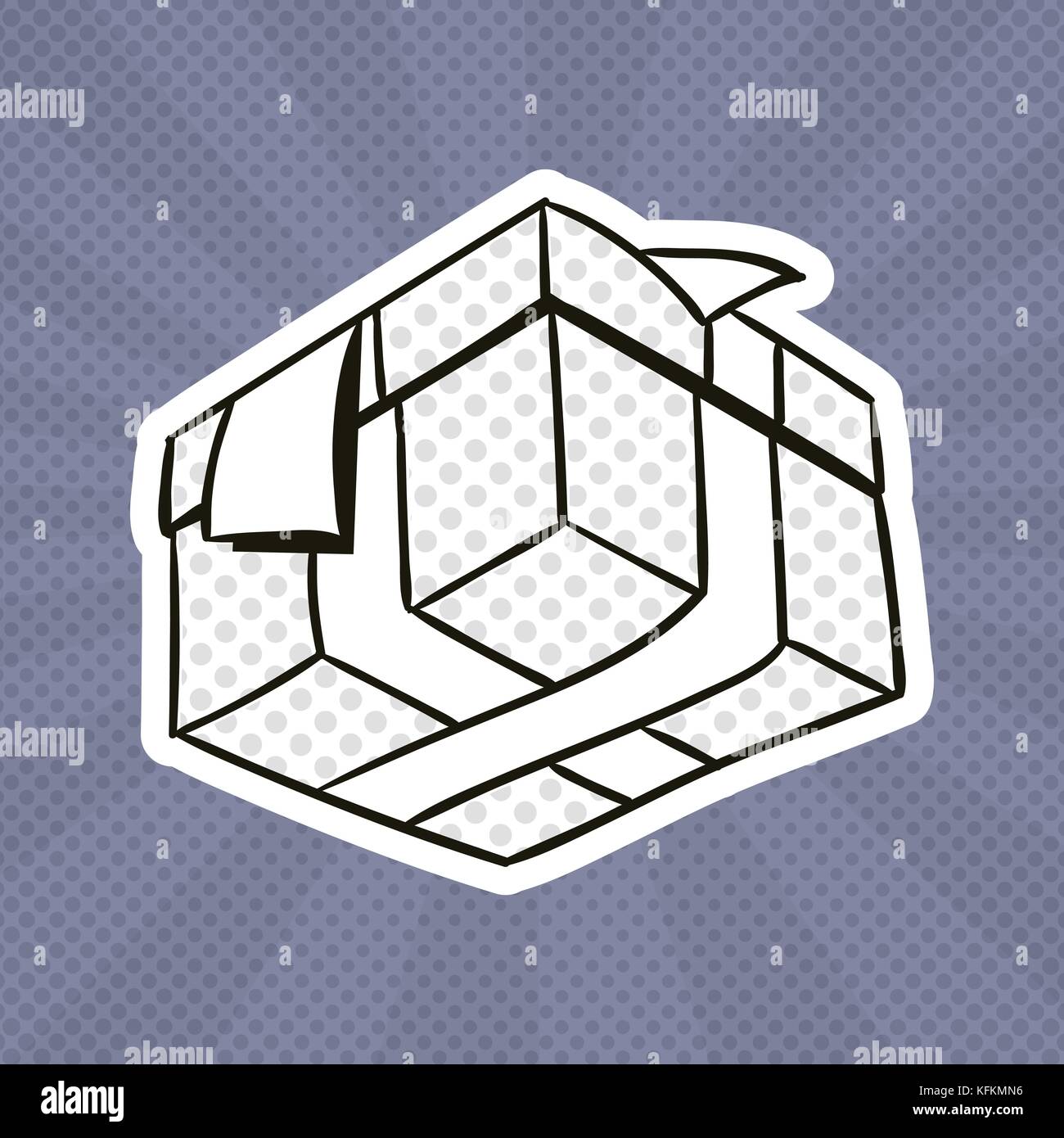 Gift Box Pop Art Retro Style Of Present With Ribbon And Bow On Grey ...