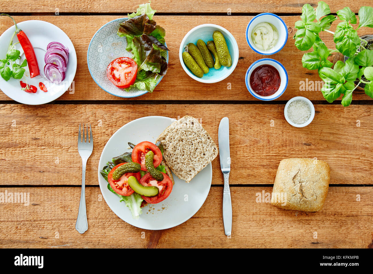 making a sandwich organic ingredients raw foodie atmosphere Stock Photo ...