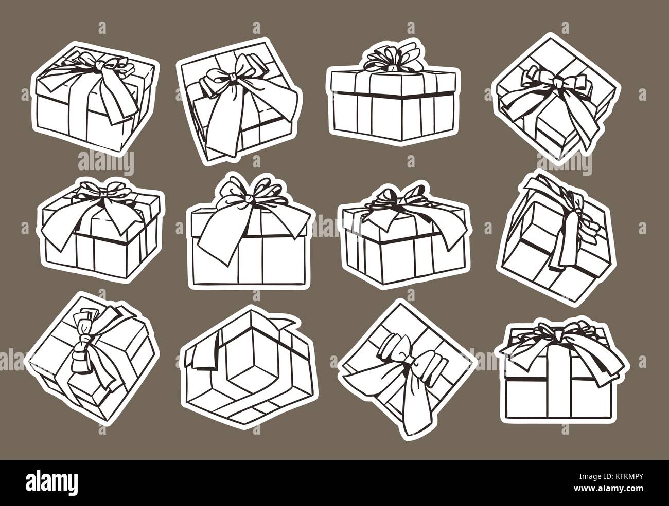 Set Of Sketch Gift Box, Presents Hand Drawn Collection With Ribbon And ...