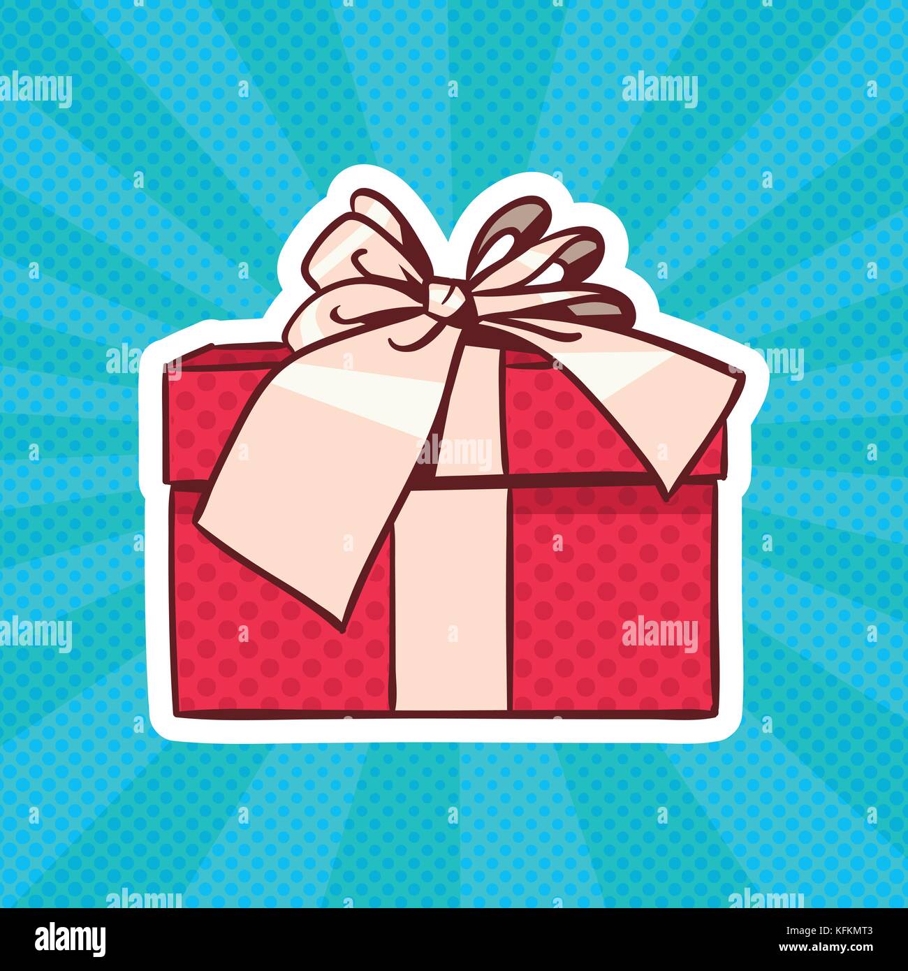 Gift Box Pop Art Retro Style Of Realistic Present With Ribbon And Bow ...