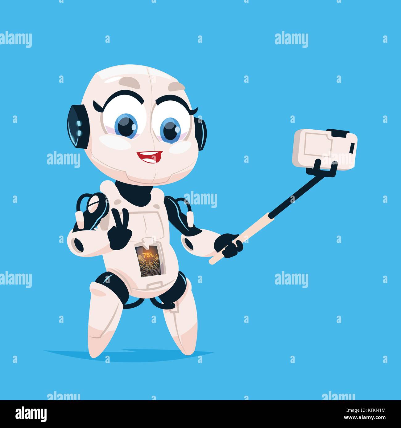 Cute Robot Take Selfie Photo Robotic Girl Isolated Icon On Blue ...