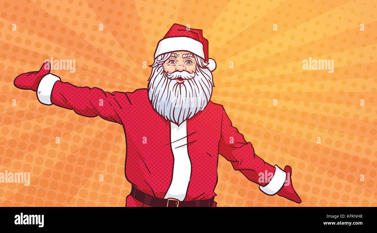 Santa Claus On Colorful Pop Art Comic Background Christmas Poster ...