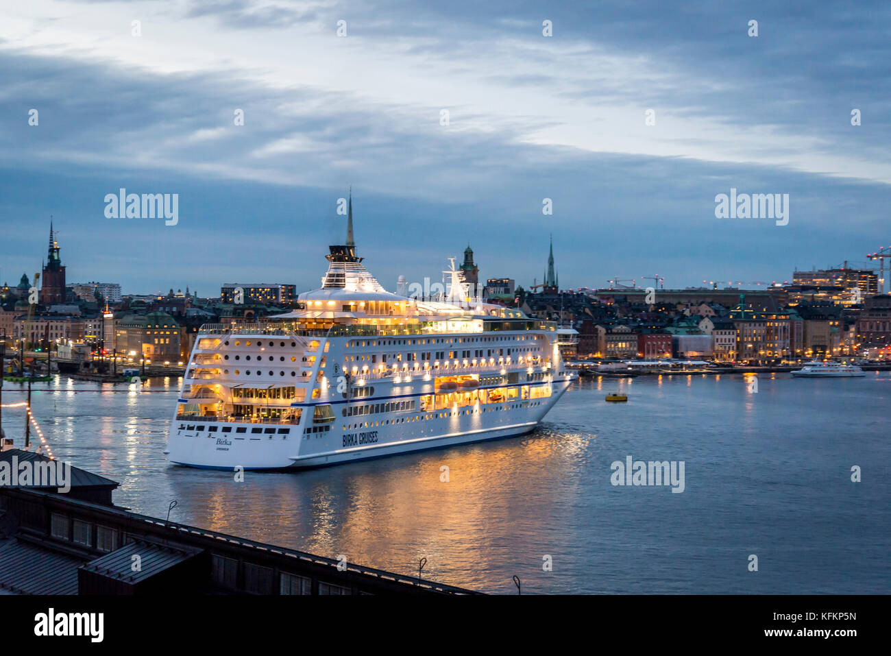 Birka cruise ship at night sailing, Sodermalm, Stockholm, Sweden Stock ...