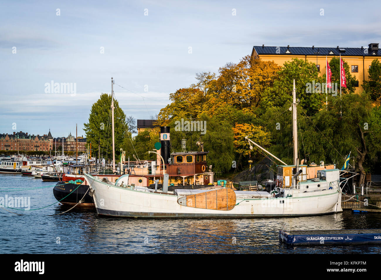 Boats in old naval base at Skeppsholmen island, Stockholm, Sweden Stock ...