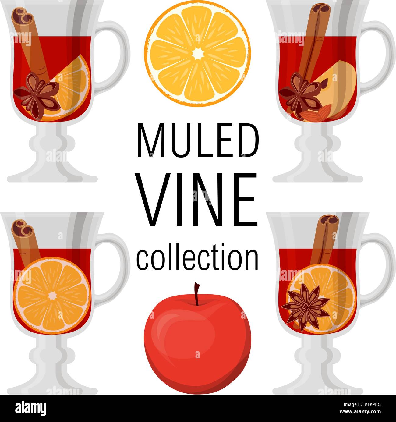 Mulled wine collection poster on white background Stock Vector Image ...