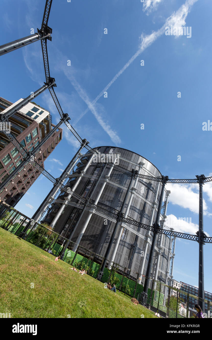 Gasholder Park and KIng's Cross Triplet, London, UK Stock Photo - Alamy