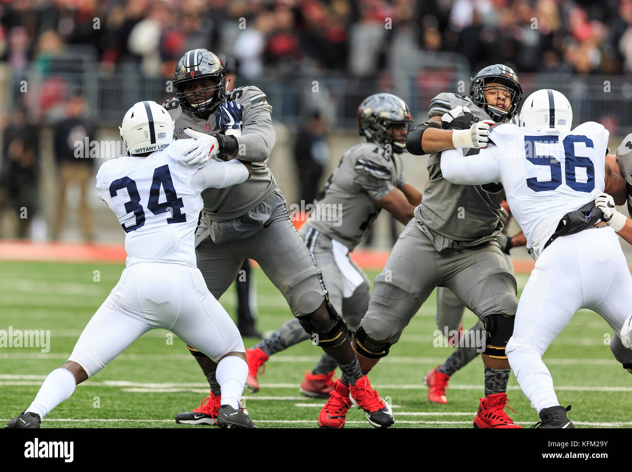 Columbus, Ohio, USA. 28th Oct, 2017. Ohio State Buckeyes offensive ...