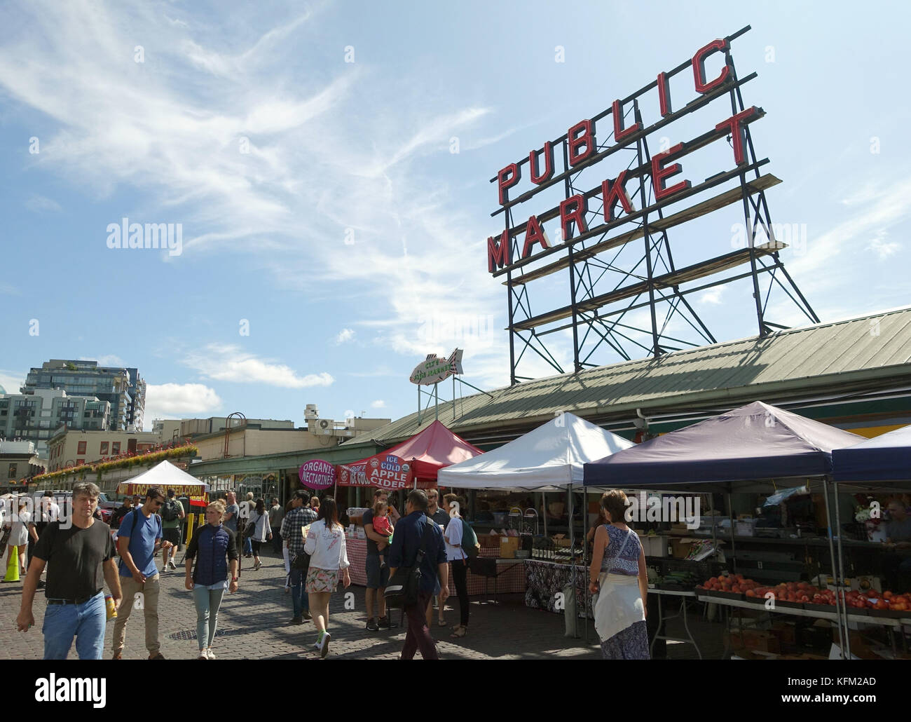 People walk by Pike Place Market in Seattle, US; 30 August 2017 ...