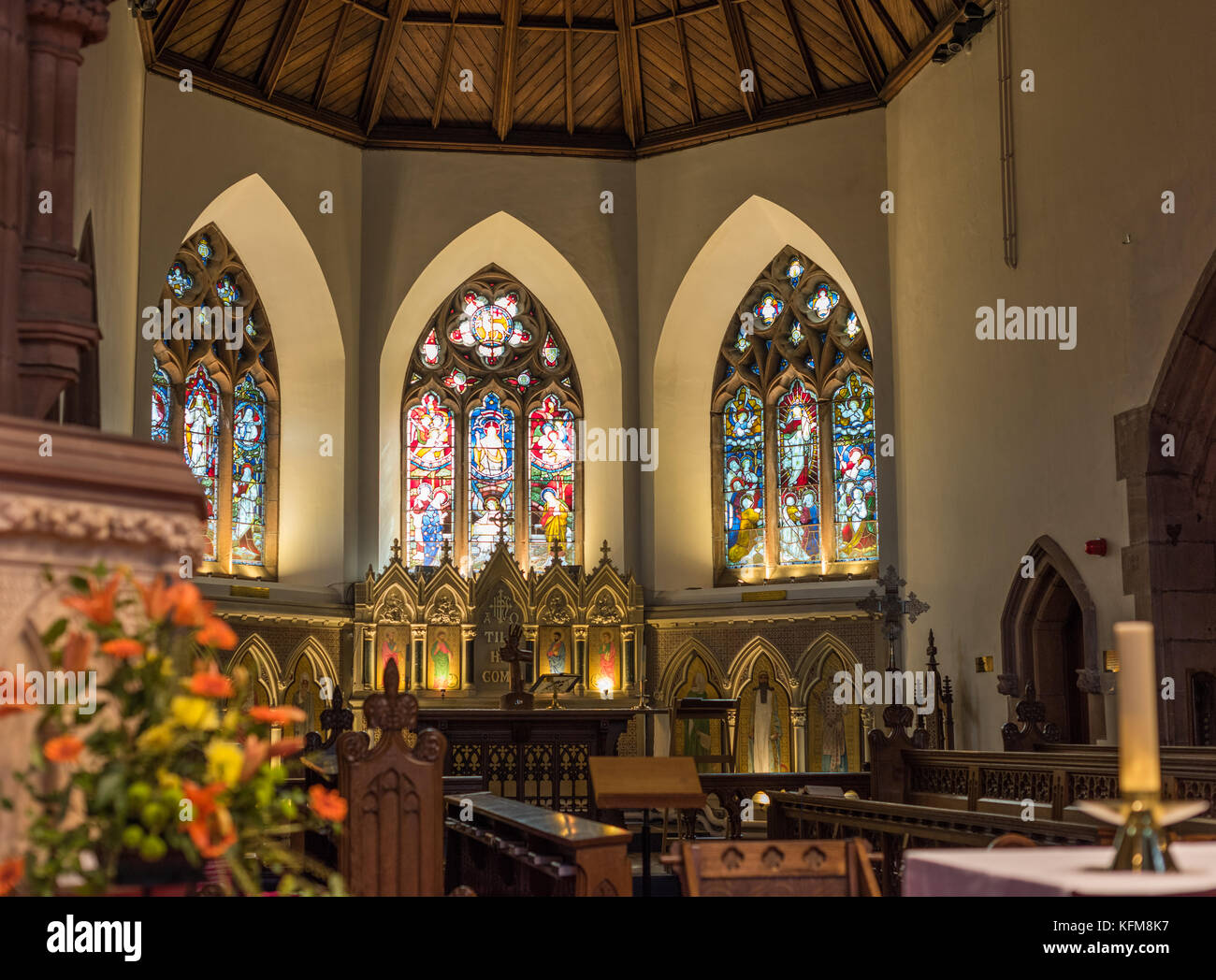 Peel Cathedral pulpit, chancel and altar, Isle of Man Stock Photo - Alamy