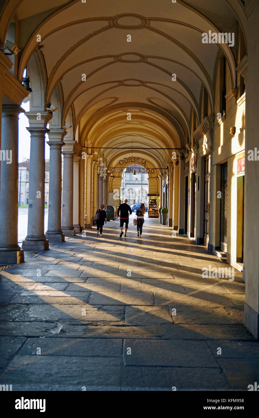 Arcaded pavement in downtown main street, protecting pedestrians from ...