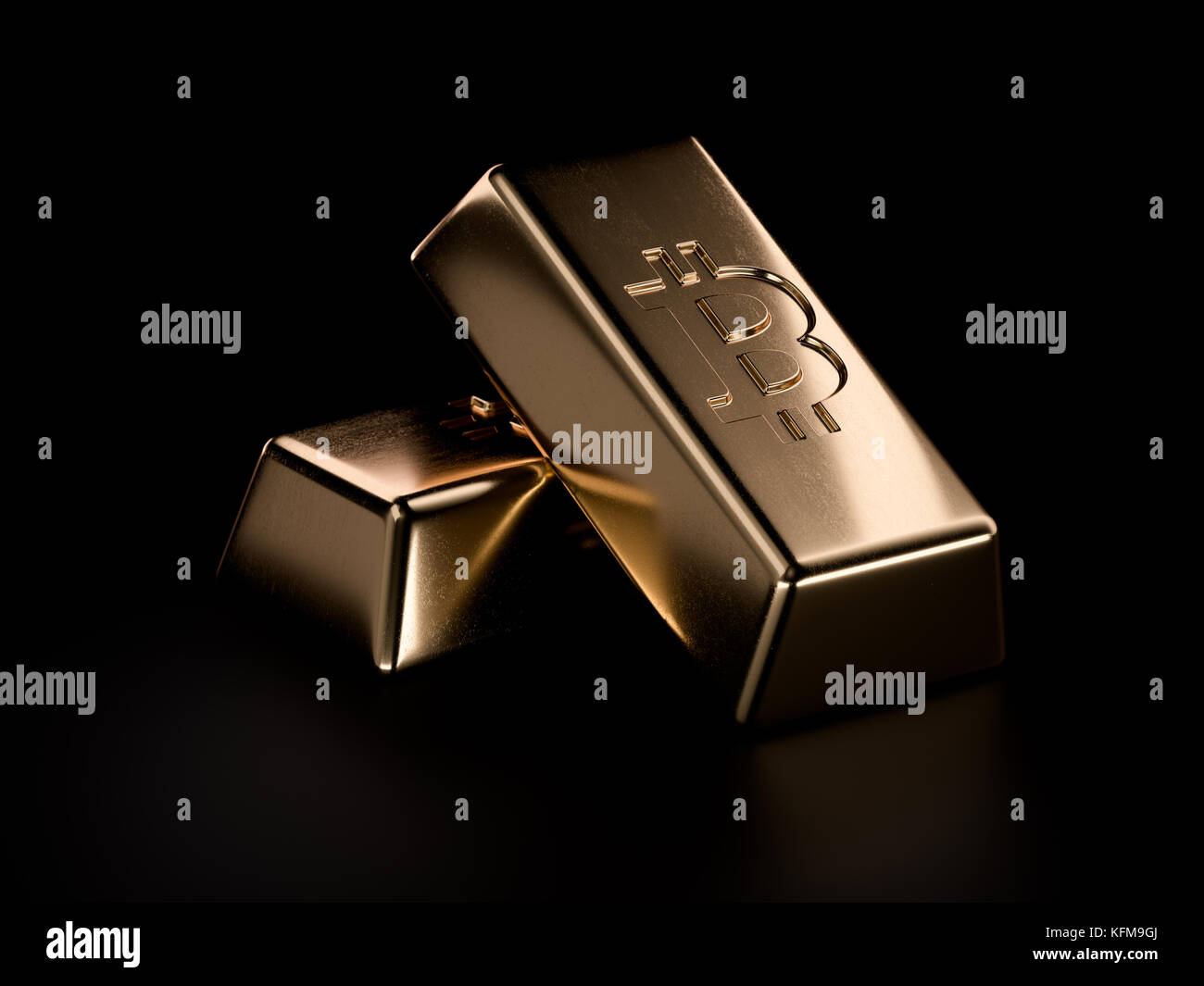 Bitcoin golden bars conceptual image. Isolated on black background. 3d ...