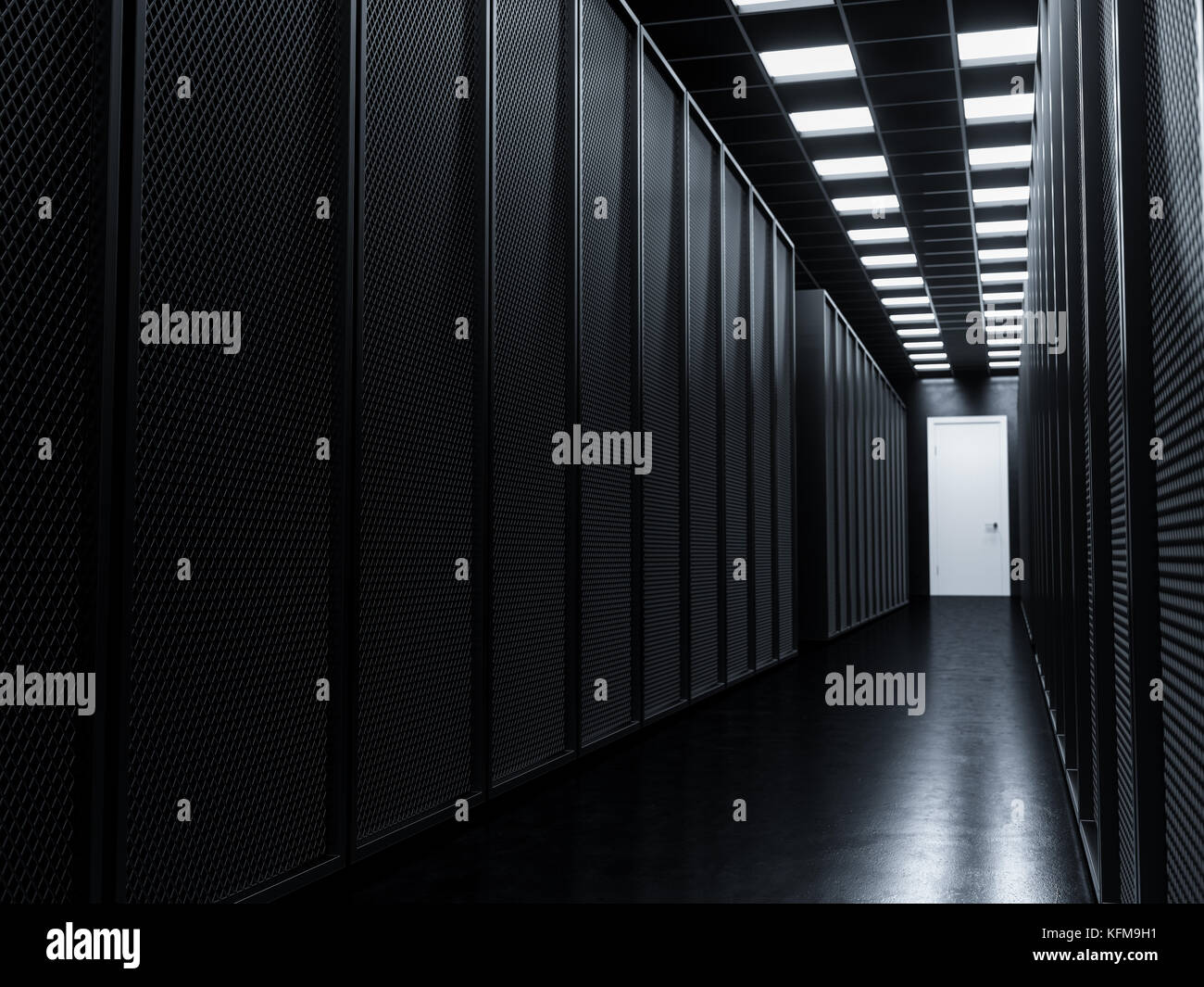 Dark server room big data center storage. Domain datacenter interior. Mining cryptocurency farm ...