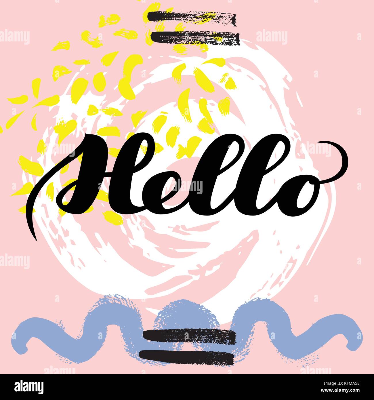 Hello. Vector hand drawn brush lettering on colorful background Stock ...