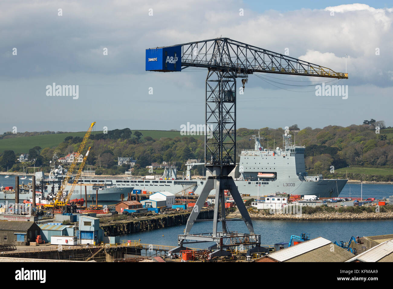HMS Mounts Bay in home port of Falmouth UK with HMS Enterprise ...