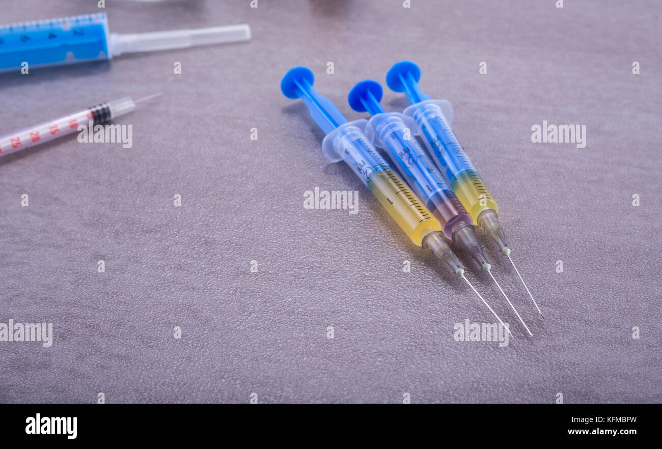 Three injections full of health liquid for patient to get a shot Stock ...