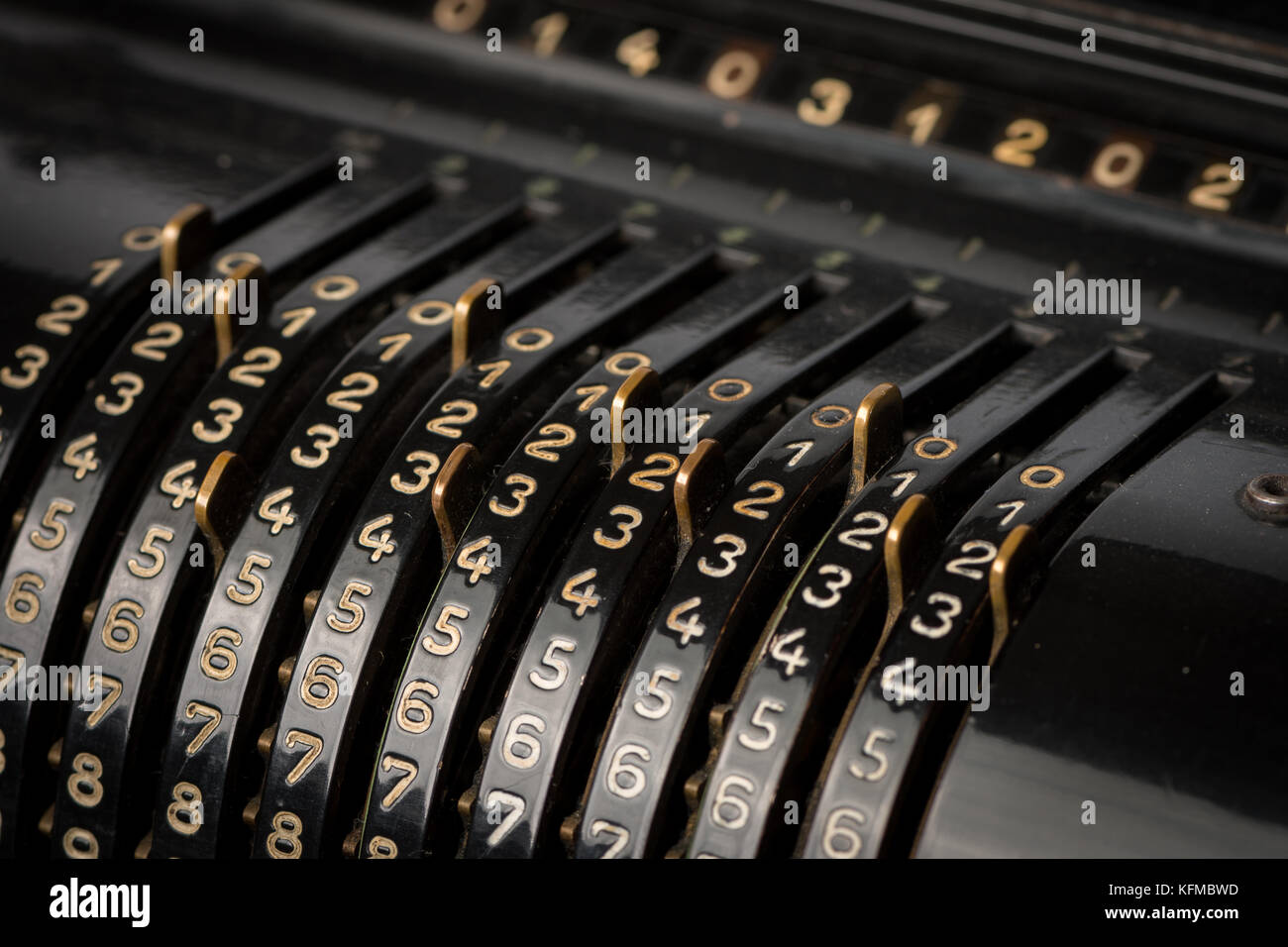 Details of a black mechanical calculator from the 19th century Stock ...