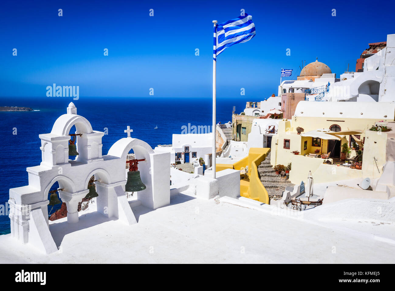 Santorini, Greece. Famous attraction of white Oia city, Greek Cyclades ...