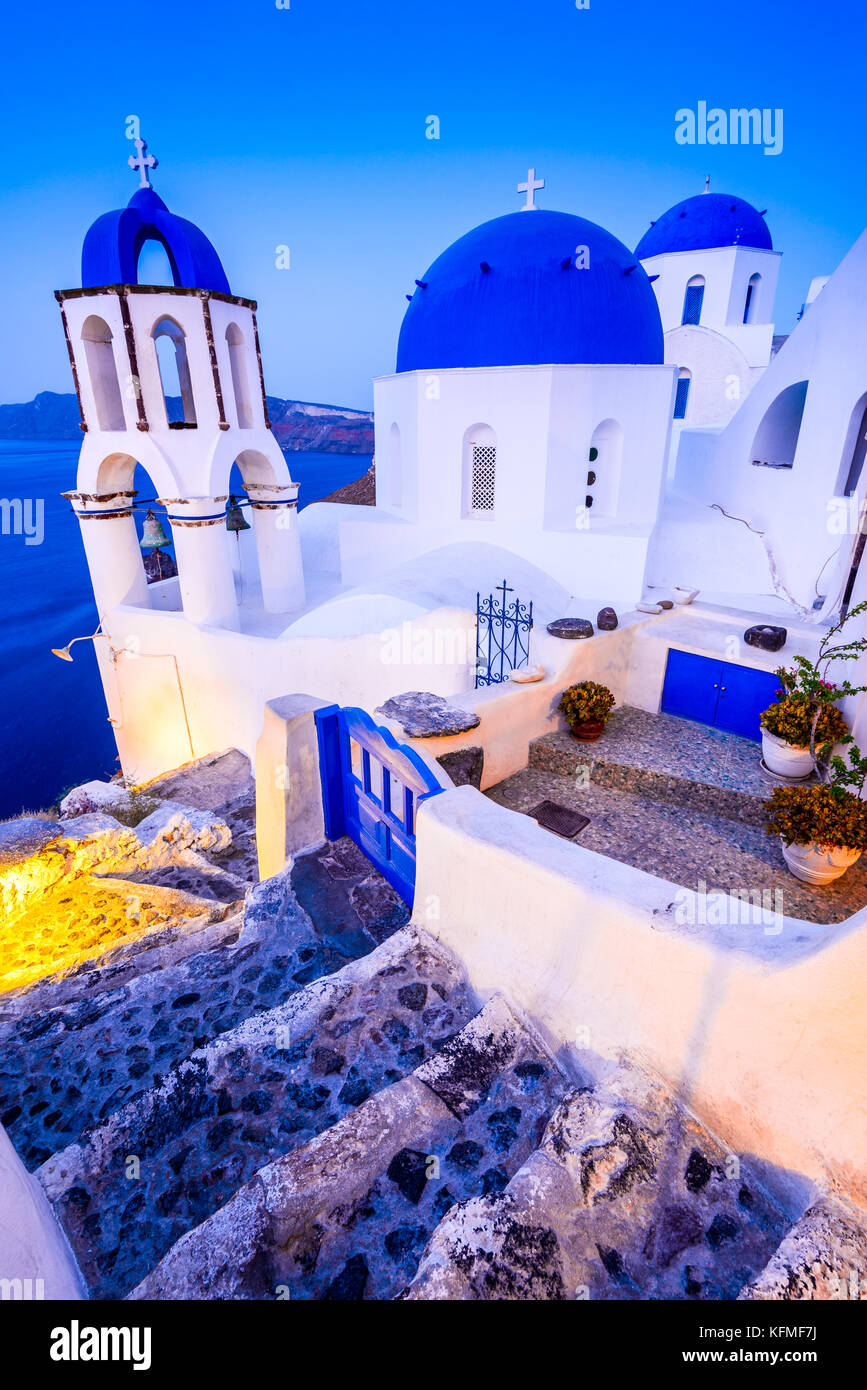 Santorini, Greece. Oia, white village with cobbled narrow paths, famous ...