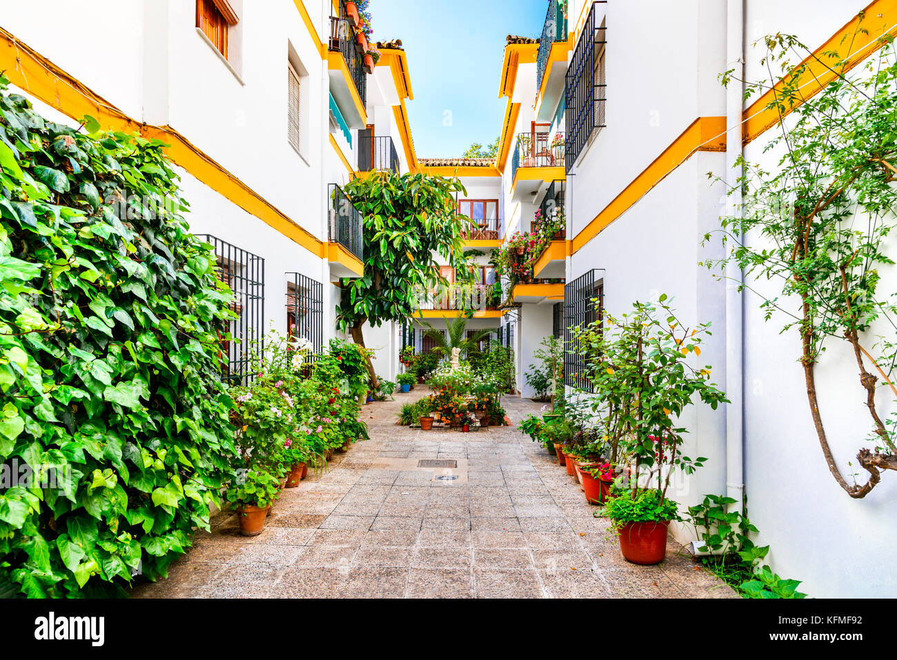 Cordoba, Spain. Traditional district with whitewashed house and patio ...