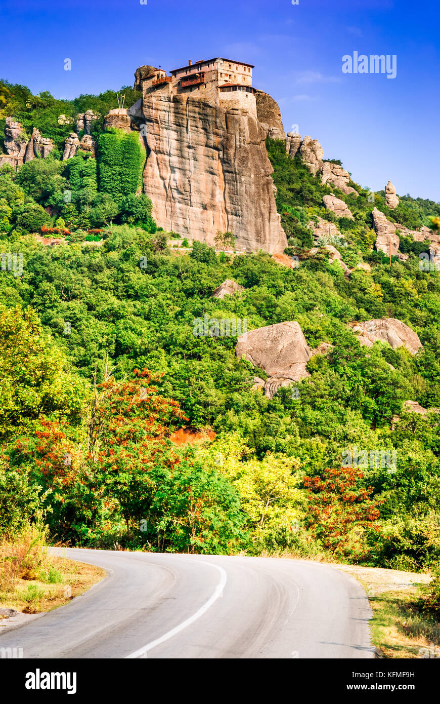 Kalabaka, Greece. City Kastraki (Kalambaka) with rocky mountains of ...
