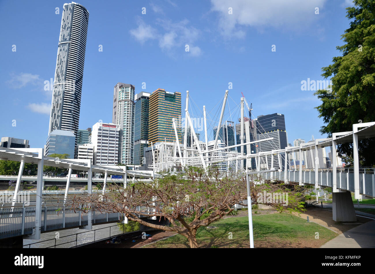 The Kurilpa Bridge, a pedestrian and cycle bridge over the Brisbane ...