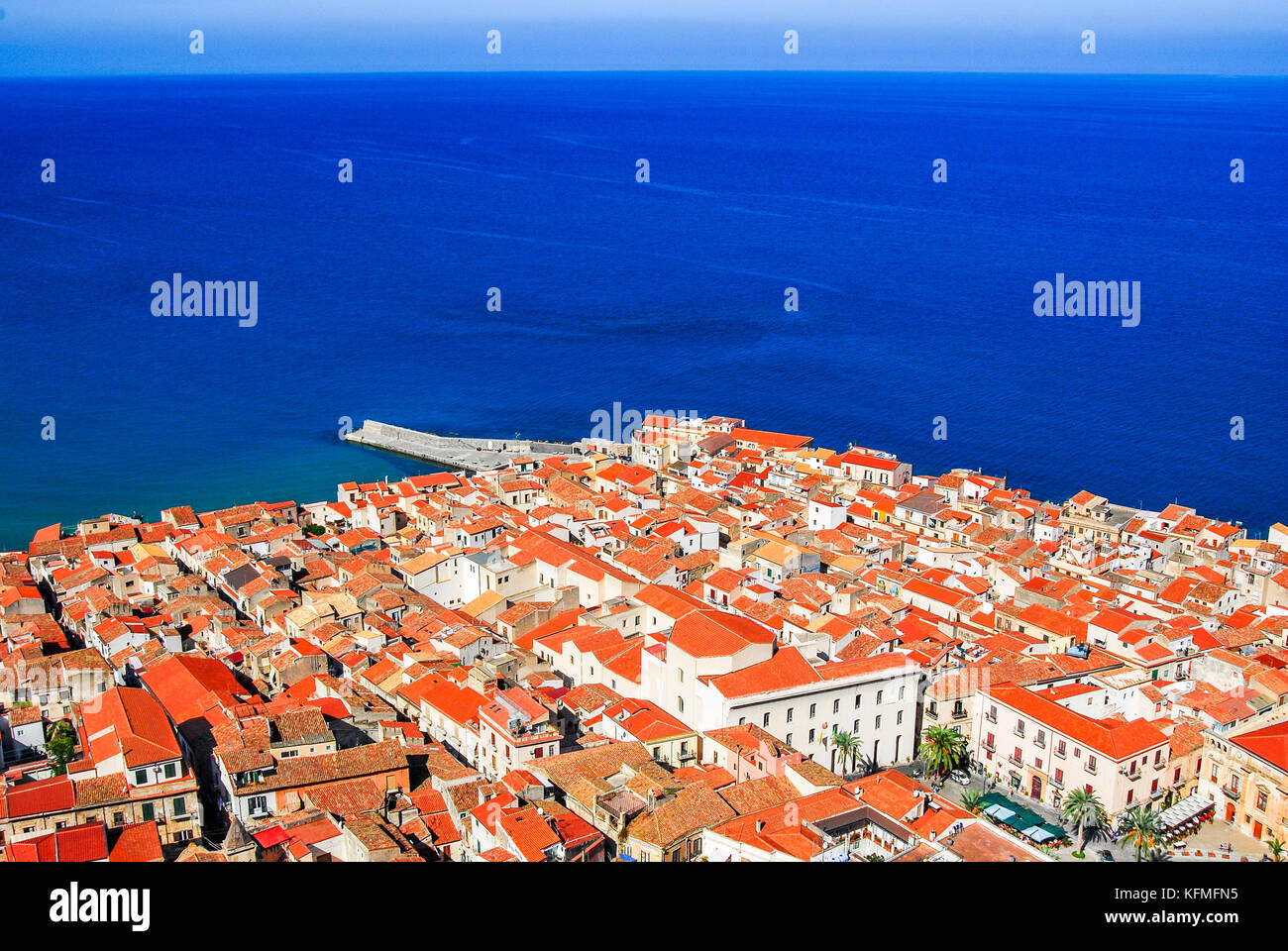 Cefalu, Sicily. Aerial medieval view of sicilian city Cefalu. Province ...