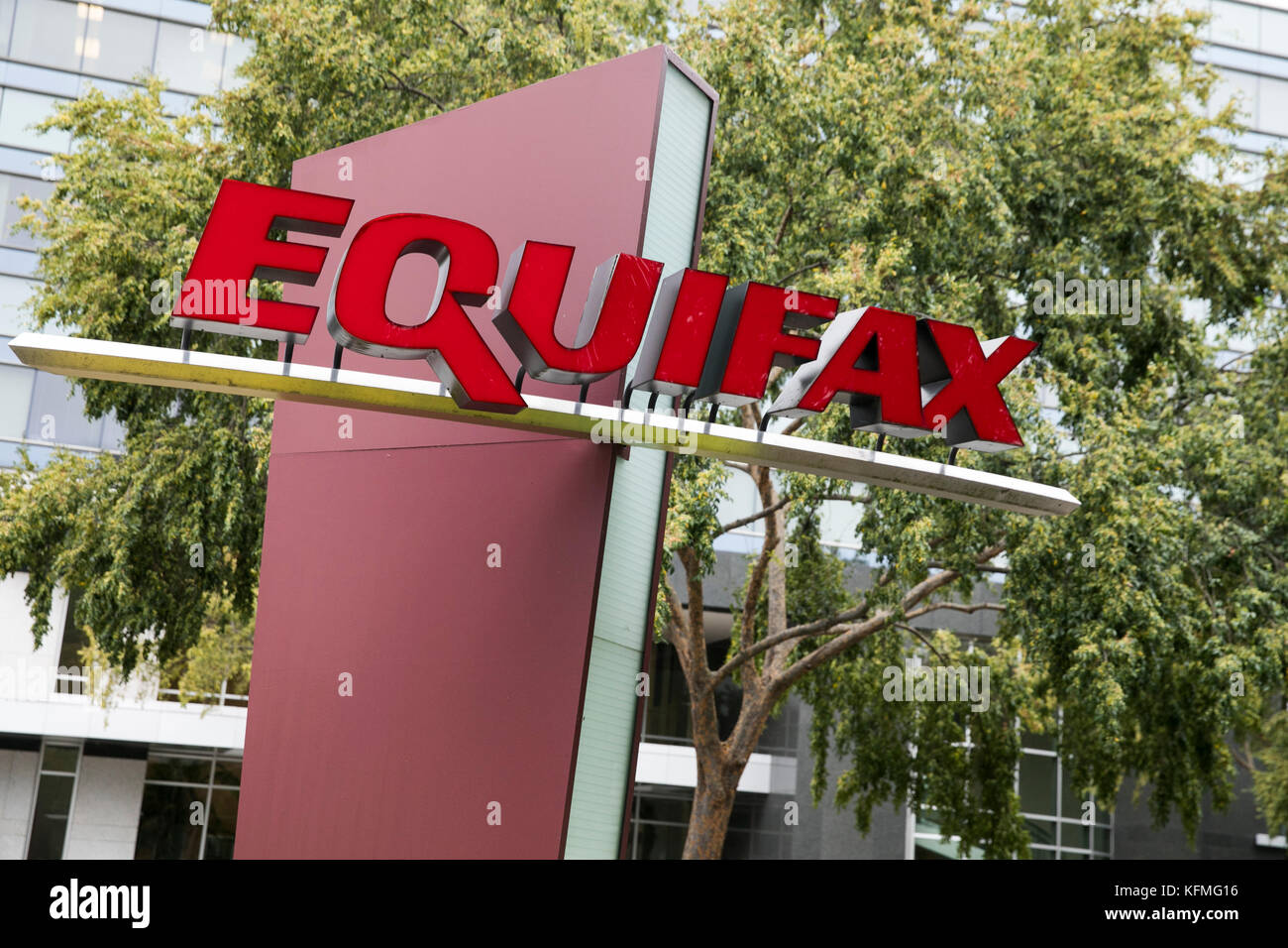 A logo sign outside of the headquarters of Equifax in Atlanta, Georgia ...