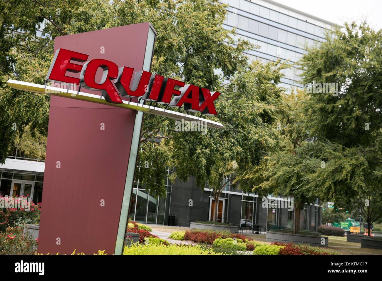 A logo sign outside of the headquarters of Equifax in Atlanta, Georgia ...